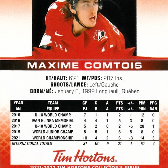 UPPER DECK | Toys | Maxime Comtois 222022 Tim Hortons Team Canada ...